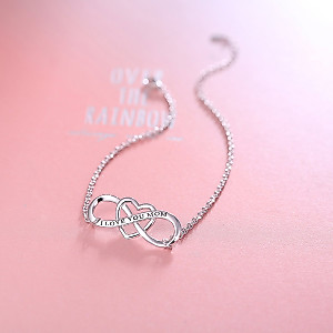 DAOCHONG I Love You Mom S925 Sterling Silver Heart Infinity Bracelet for Mother Mama Mommy Mum Mama Birthday Jewelry