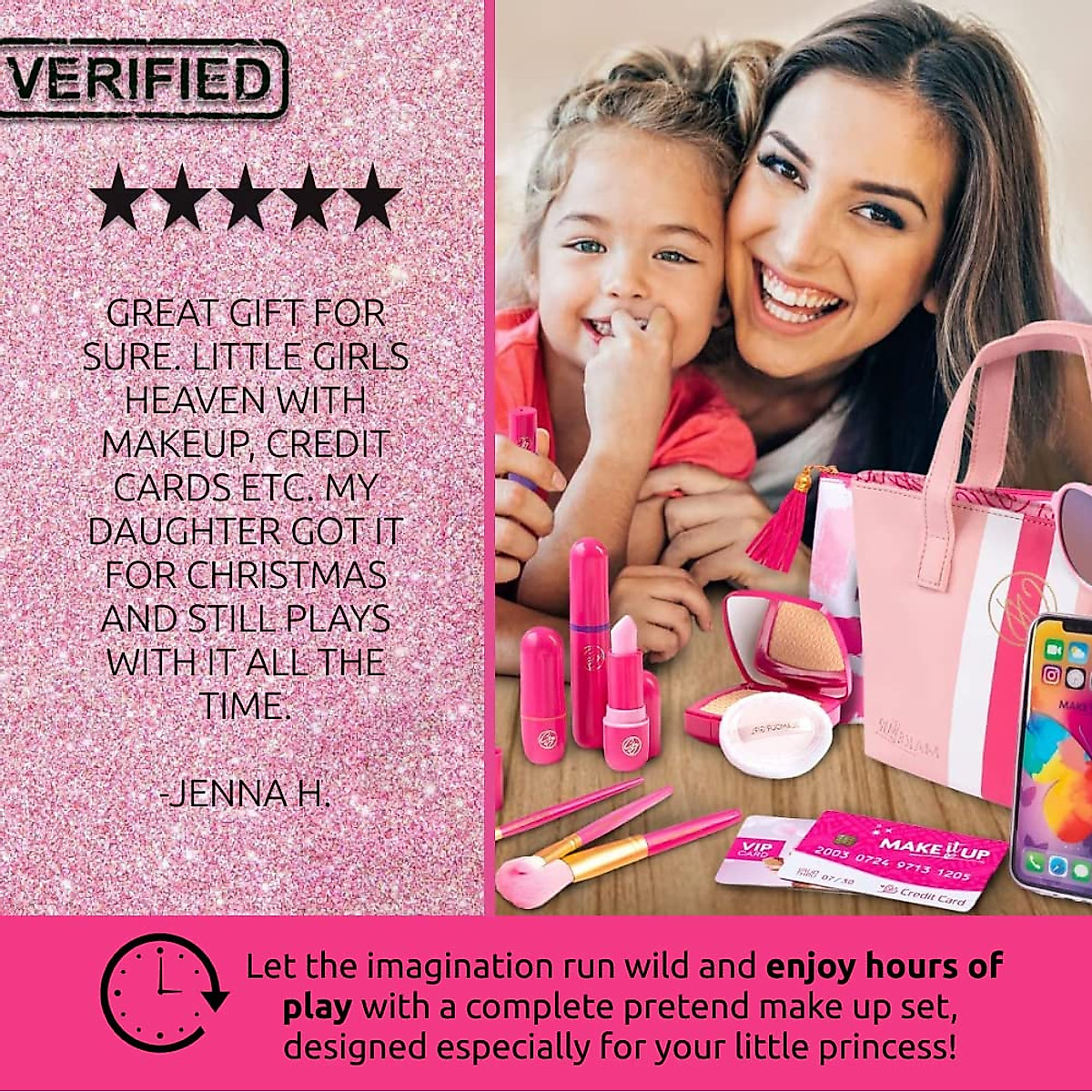 Make it Up, 20 Piece- Glamour Girl 2 in 1 Realistic Pretend Makeup Set + Purse & Toy Set (Not Real Makeup) [Toy]