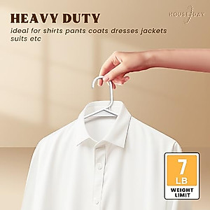 HOUSE DAY White Plastic Hangers 60 Pack, Plastic Clothes Hangers Space Saving, Sturdy Clothing Notched Hangers, Heavy Duty Coat Hangers for Closet, Laundry Hangers for Adult Coat, Suit, Shirt, Dress