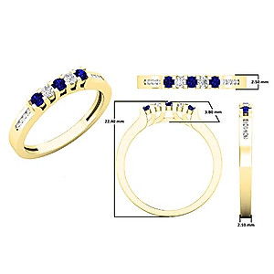 Dazzlingrock Collection 10K Round Blue Sapphire & White Diamond Women Anniversary Band, Yellow Gold, Size 9