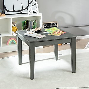 Costzon Kids Table, 25.5" x 25.5" Square Activity Play Table for Reading, Drawing, All-Weather & Heavy-Duty, Waterproof Table for Playroom, Nursery, Backyard, Indoor & Outdoor, Toddler Table (Grey)
