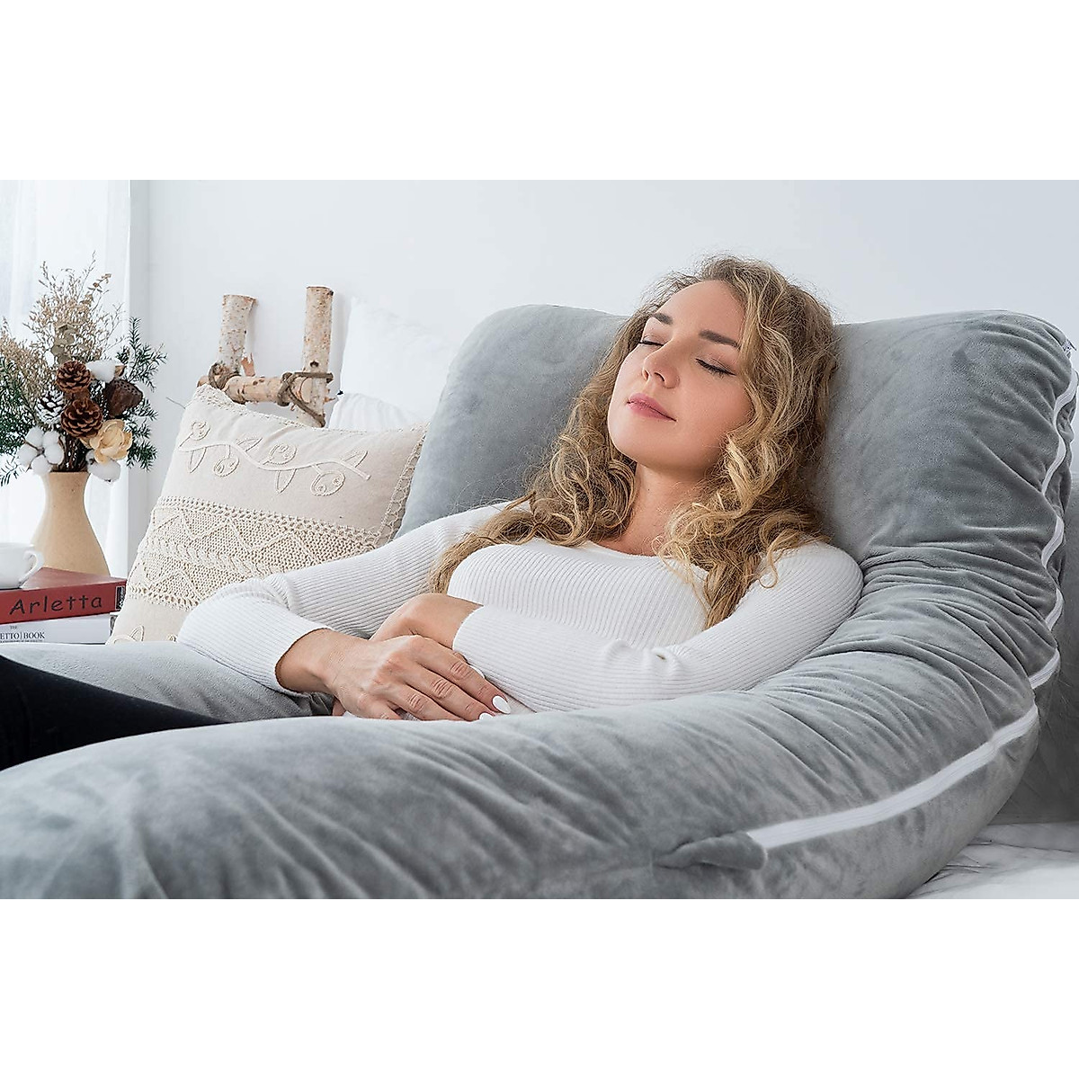 AngQi 60 inch Pregnancy Pillow U Shaped, Full Body Pillow for Pregnant Women/Side Sleepers, Maternity Pillow with Velvet Cover, Gray