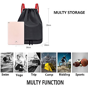 KEEPTOP Waterproof Drawstring swim Bag Sackpack Backpack,Dry Wet Depart,Swimming Gym Yoga Sport Shoulder Rucksack Daypacks Casual Bags (CLASSIC BLACK)