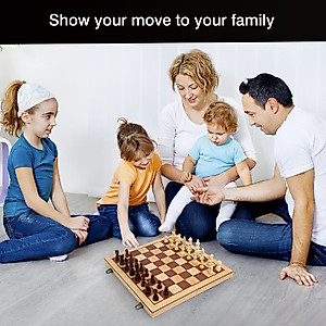 LEAP 15.5" Inches Wooden Chess Set - 2 Extra Queens - Folding Board, Handmade Portable Travel Chess Board Game Sets with Game Pieces Storage Slots - All Age Chess Set for Adults and Beginner