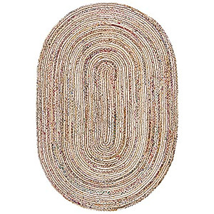 SAFAVIEH Cape Cod Collection Area Rug - 5' x 8' Oval, Beige & Multi, Handmade Boho Braided Jute & Cotton, Ideal for High Traffic Areas in Living Room, Bedroom (CAP202B)