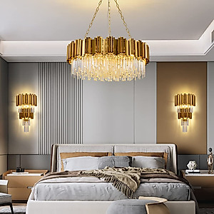 WABON Modern Crystal Wall Sconce Lighting 3-Light Gold Wall Sconce Crystal Hallway Wall lamp for Living Room Antique Gold