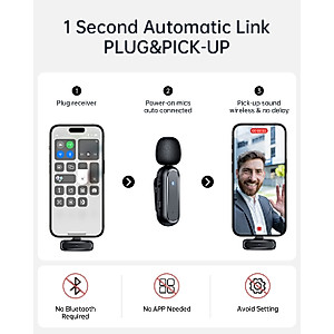 HCZ Wireless Lavalier Microphone for iPhone iPad with Charging Case, Plug-Play 7-Hour Battery, Noise Cancellation, 2 Pack Wireless Lapel Mic for Video Recording Podcast Vlog YouTube