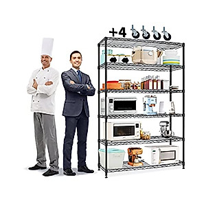 Shelves for Storage 2100LBS Capacity Wire Shelving Unit with 6 Tier Adjustable Shelf, 48" ×18" ×82" Heavy Duty Commercial Kitchen Metal Shelving for Restuarant, Pantry, Garage, Basement, Home Storage
