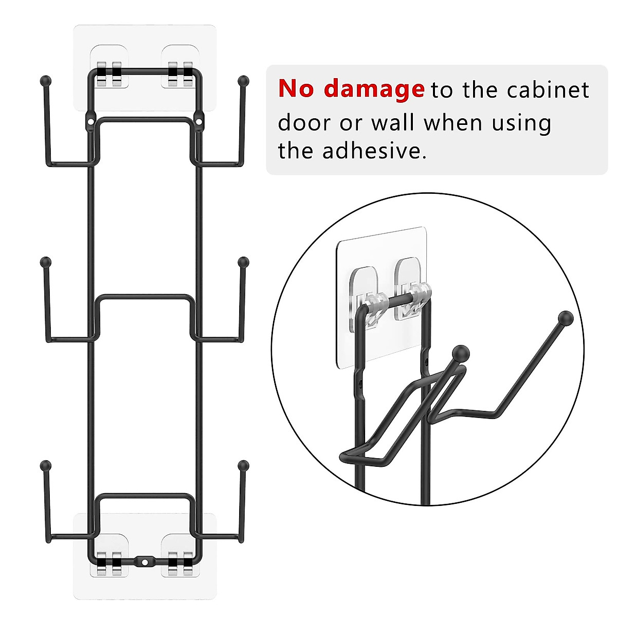 VZINO 2 Pack Pot Lid Organizer Rack for Cabinet Door/Wall, No Drilling Adhesive Wall/Door Mounted Pot and Pan Lid Holder, Metal with Powder Coating, Black