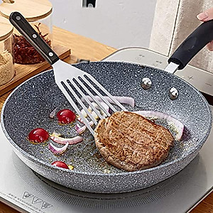 TENTA TENTA KITCHEN Set of 2 Stainless Steel Fish Spatula and Fish Turner Wooden Handle and Stainless Steel Handle Slotted Turner BBQ Fry Turner for Cooking Fish/Meat/Dumpling