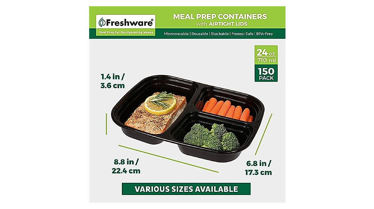 Freshware Meal Prep Containers [150 Pack] 3 Compartment with Lids, Food ...