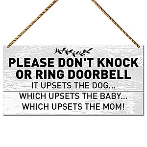 Baby Sleeping Sign for Front Door, It Upsets The Dog Baby Mom, Dog Warning No Soliciting Sign for Home Decor, Beware of Dog Sign for Gate Fence Yard Decoration, New Mom Parents Baby Shower Gifts