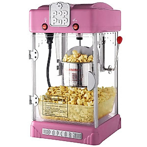 Pop Pup Countertop Popcorn Machine – 2.5oz Kettle with Measuring Spoon, Scoop, and 25 Serving Bags by Great Northern Popcorn (Pink)