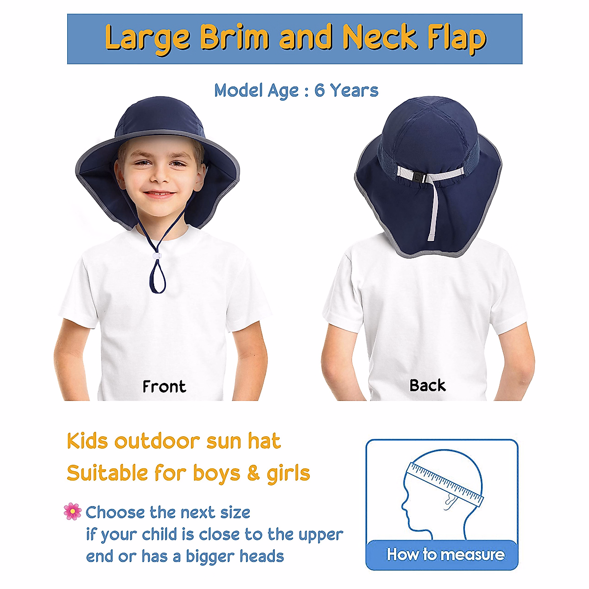 Toddler Hat Infant Hats Boys Sun Protection Infant Hat UPF 50+ Wide Brim Infants Sun Hats Adjustable Summer Hat for Toddler Boy,Navy,6-24 Months