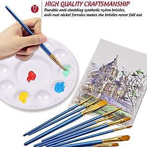Paint Brushes Palettes Set by DUGATO, 2 Packs/20pcs Round Pointed Tip Nylon Hair Brushes with 5 Paint Trays for Acrylic Watercolor Oil Gouache Tempera and Body Painting