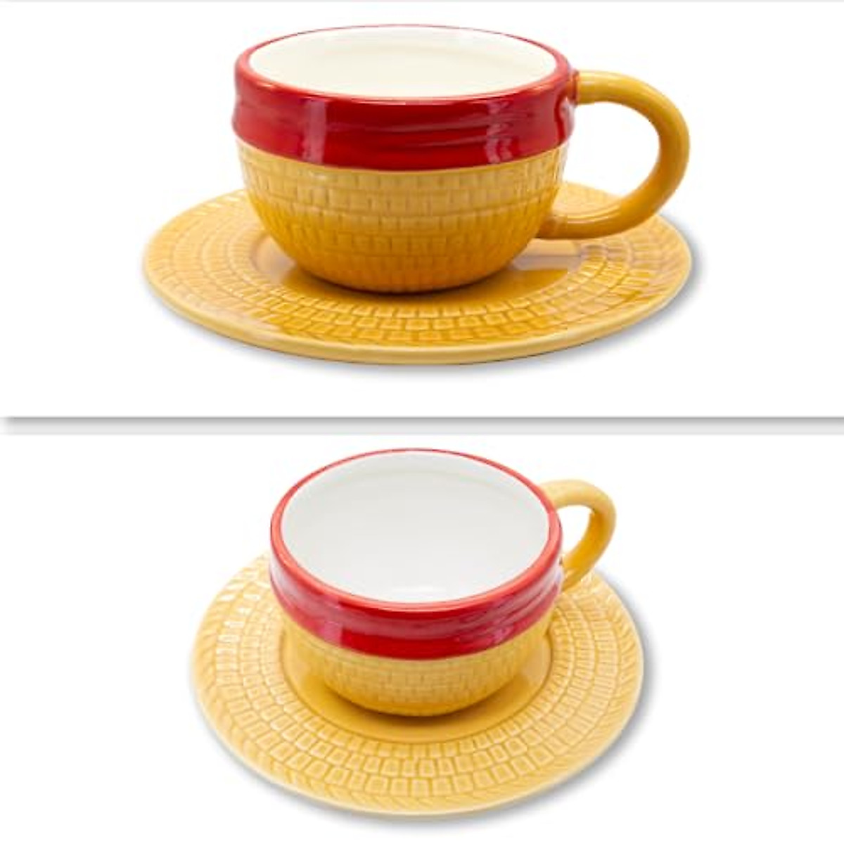 Eoilya Anime One Piece Coffee Mug Cup with Saucer Luffy Straw Hat Ceramic Tumbler Merchandise Gifts Sets for Adults Fan's Gift or Souvenir (Luffy)