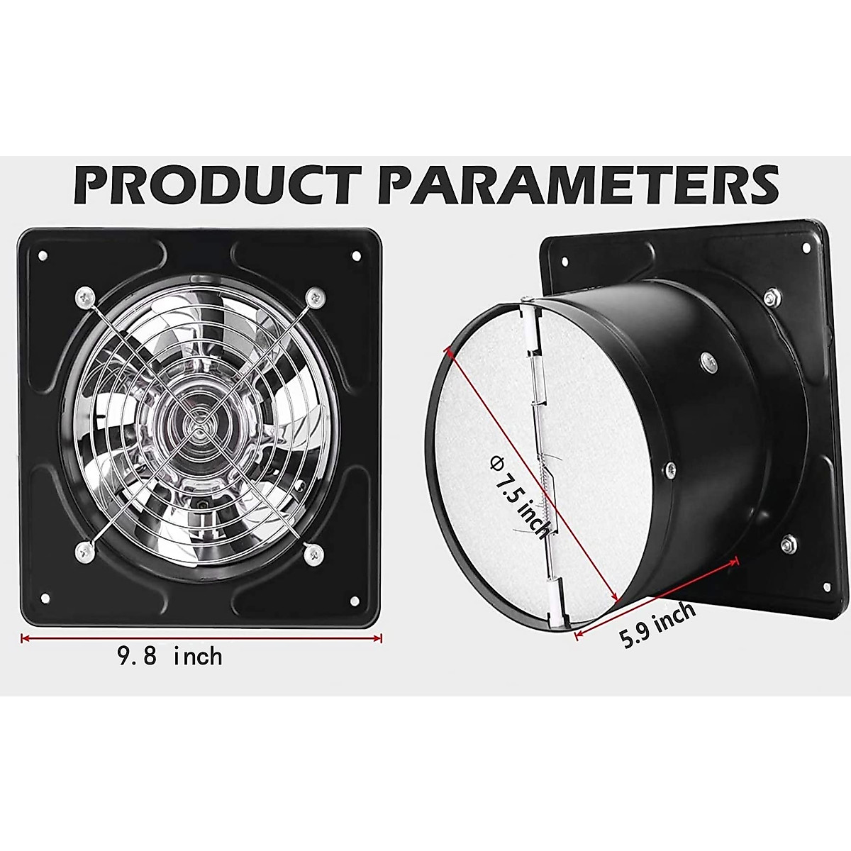 Nalle 8 inch Exhaust Fan 80W 500CFM Through-wall installation Ventilation Fan 110V Exhaust Smoke Fan Ventilation with Power Cord for Kitchen,Bathroom,laundry room,Toilets,Garage (Black