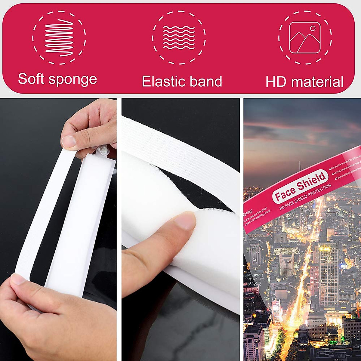 10 Pack Kids Anti-Fog Face S.hields Safety S.hield with Elastic Band For Children (Red)