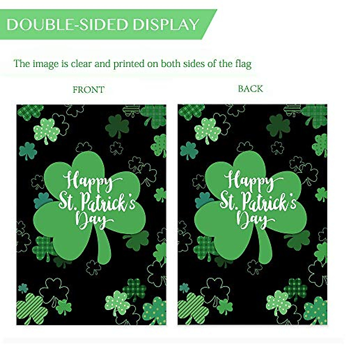 Happy St. Patrick's Day Garden Flag Vertical Double Sided Green Shamrock Garden Flag, St Patricks Day Holiday Yard Home Outdoor Decoration 12.5 x 18 Inch