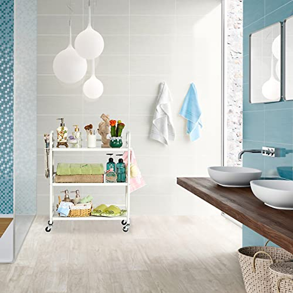 HDANI 3 Tier Metal Rolling Utility Cart,High Capacity Multi Purpose Heavy Duty Cart,for Office,Kitchen,Living Room,Bedroom,Etc.Black (White)…