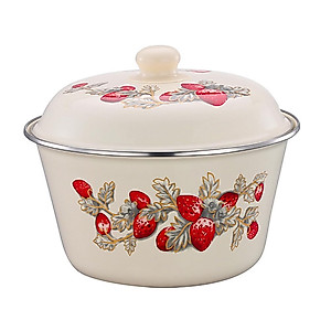 Enamelware Serving Bowl Vintage Large Enamel Food Bowl: Retro Floral Style Soup Basin with Lid Farmhouse Enamelware Deep Dish Bowls for Pasta Salad Cereal Soup 18cm Random Pattern Enamel Nesting Bowl