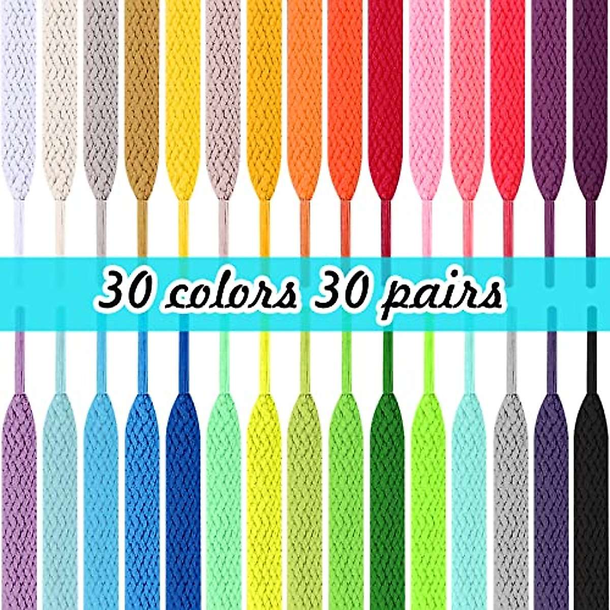 FEQO 30 Pairs Colored Shoe Laces 47 Inch Shoestrings Flat Shoelaces Colorful Shoe Laces for Sneakers Boots Skate Shoes Sport Shoes
