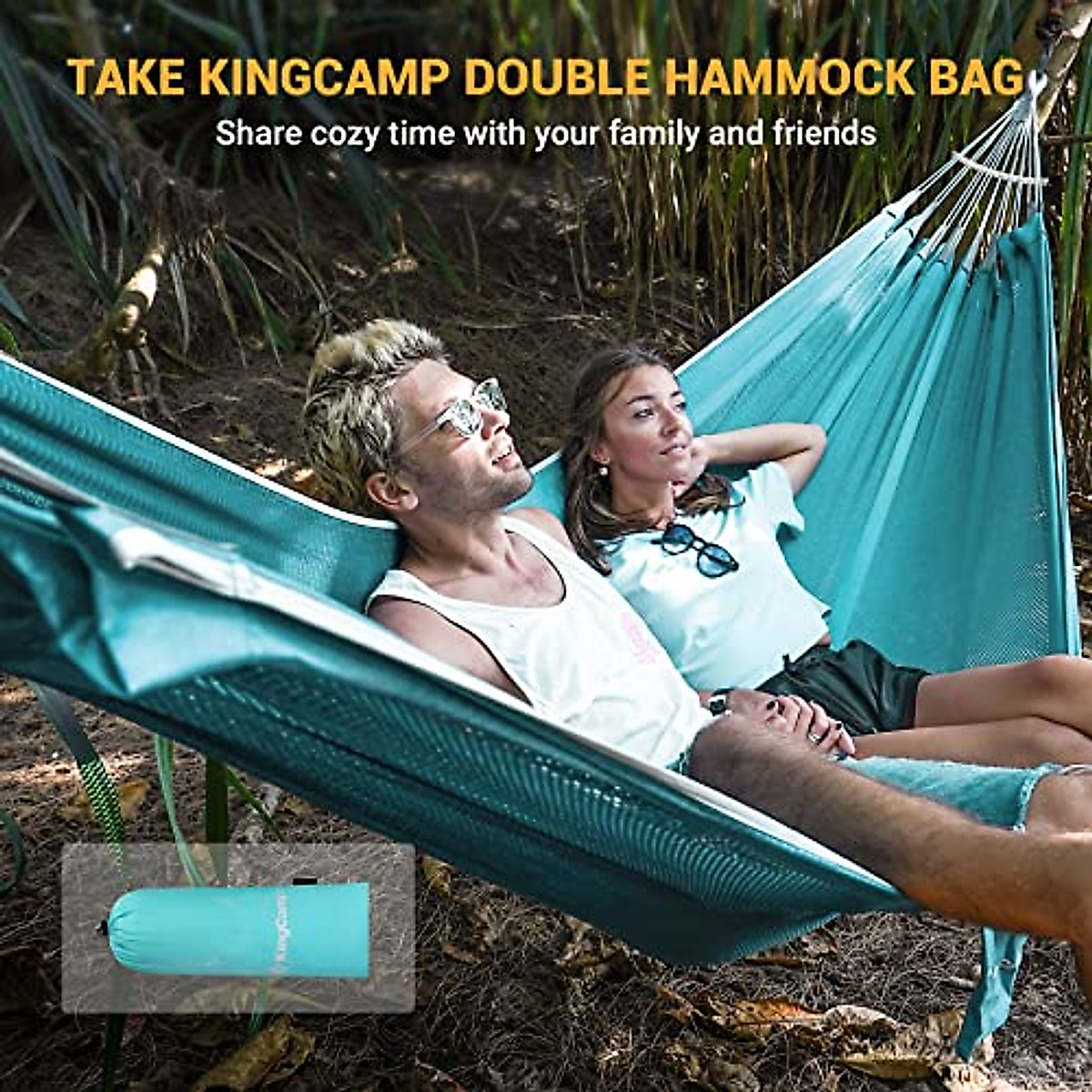 KingCamp Double Mesh Hammock, Camping Hammock Breathable Portable Outdoor/Indoor Hammocks Tree Hammock for Camping Backpacking, Hiking, Backyard, Beach Support to 440lbs with 2 Tree Straps (Cyan)
