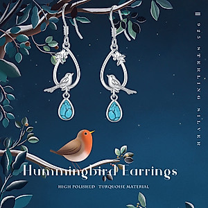 AOVEAO Hummingbird Earrings 925 Sterling Silver Turquoise Birds Drop Dangle Earrings Birds Teardrop Earrings Jewelry for Women