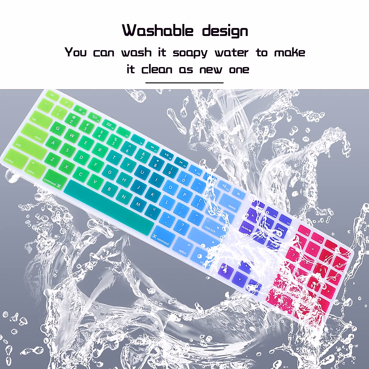 HRH Rainbow Silicone Keyboard Skin Cover for iMac Wired USB Full Size Keyboard with Numeric Keypad A1243(G6 MB110LL/B and MB110LL/A)
