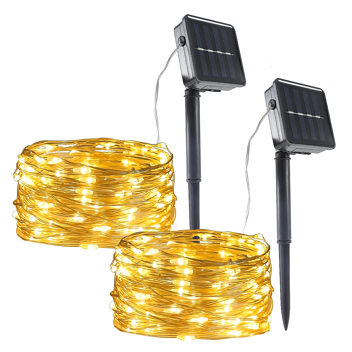 Outdoor Solar String Lights 2 Pack 33ft 100 LED Fairy Lights Waterproof Copper Wire 8 Modes Solar Fairy Lights for Bedroom Christmas Party home wedding decorations Garden Indoor Decor warm white