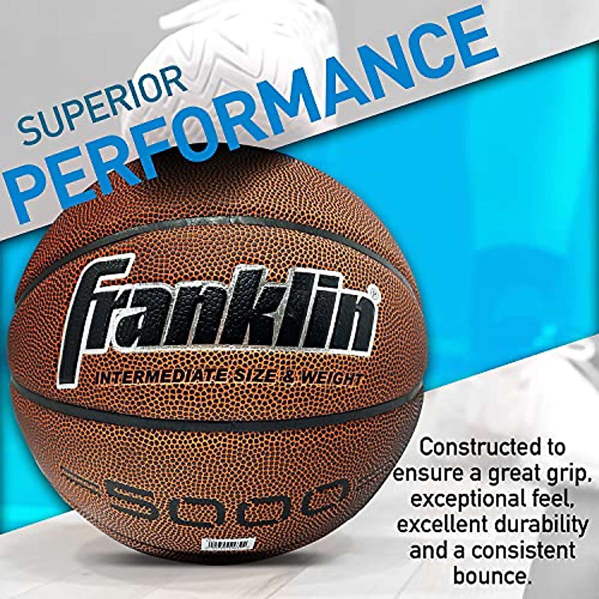 Franklin Sports 5000 Men's + Women's Indoor Basketballs - Official Size 29.5" Inch + 28.5" Inch Men's + Women's Basketball with Air Pump - Composite Indoor Basketballs - Regulation Size BasMketballs