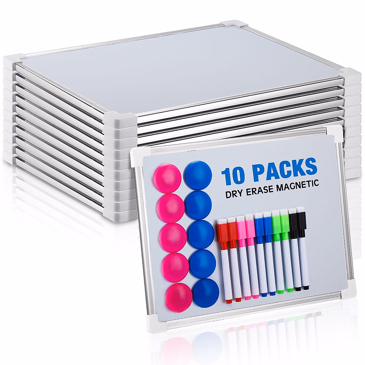 Fuutreo 10 Pcs Small White Board Dry Erase 8.5" x 11" Magnetic Dry Erase Board for Fridge Hanging Whiteboard with 10 Magnetic Markers 20 Magnets for Refrigerator Wall Home Office School Kids Students
