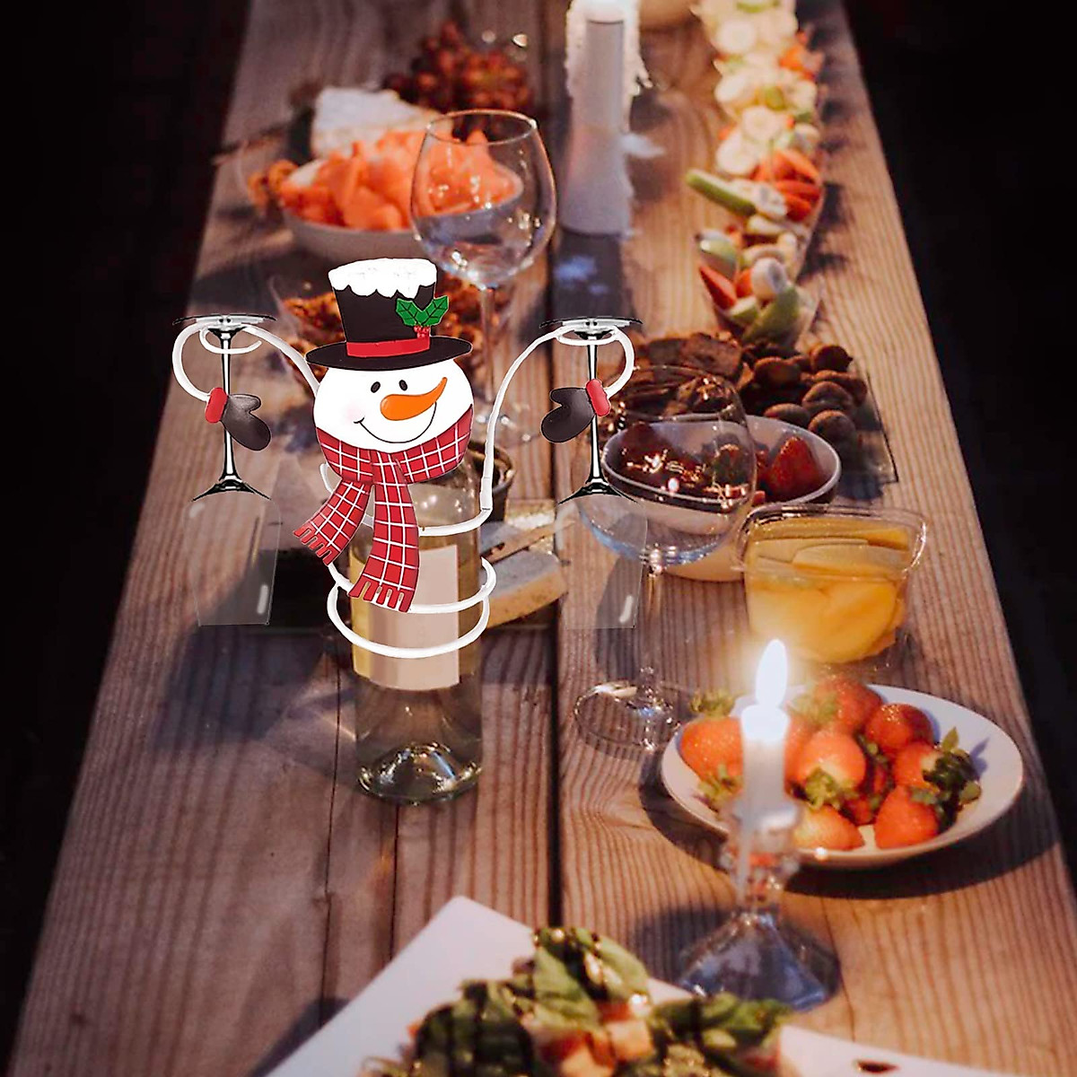 Christmas Wine Bottle&Glass Holder, Wine Glass Holder Winter Christmas Festival Winebottle Metal Art Decoration Wine Glass Bracket. (Snowman), GHB4