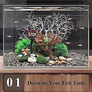 Grddaef Aquarium Plant Kits, Artificial Fish Tank Plastic & Resin Plants and Cave Rock Decorations Decor White Fake Coral Plants Set 9 Units