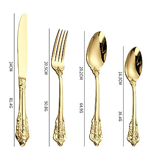 Silver Flatware Silverware Set for 6, Royal 18/10 Stainless Steel Tableware Cutlery Set Luxury Antique with 24 Pieces Dinnerware Set Restaurant Hotel Family Gatherings & Daily Use