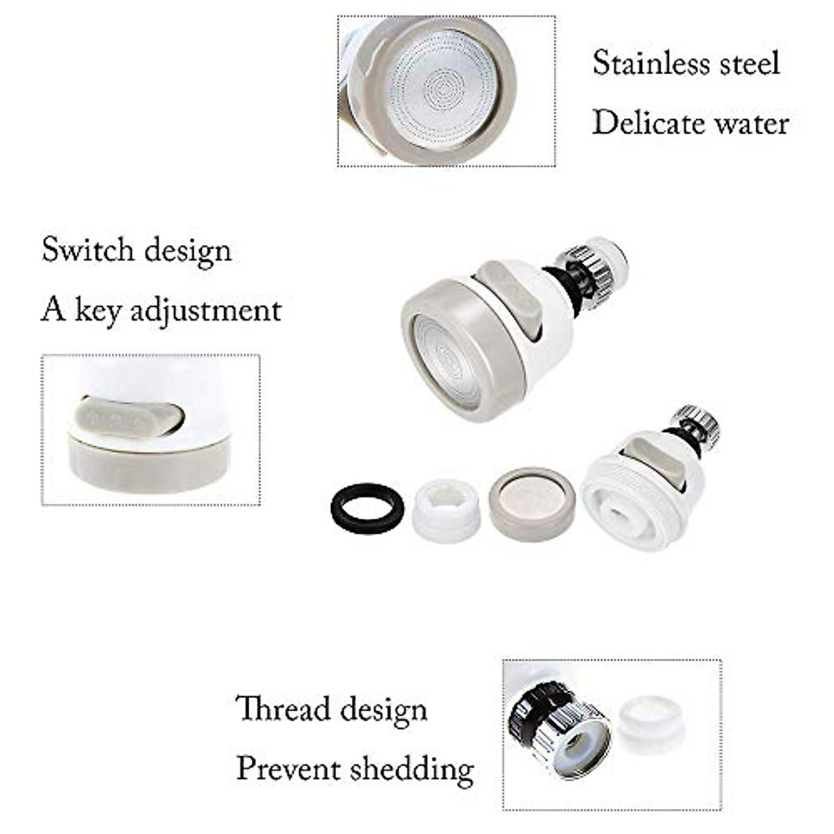 360° Rotatable Faucet Sprayer, 2pcs ABS Kitchen Saving Tap Head Movable Kitchen Sink Faucet Water Spray Three Gear Adjustable