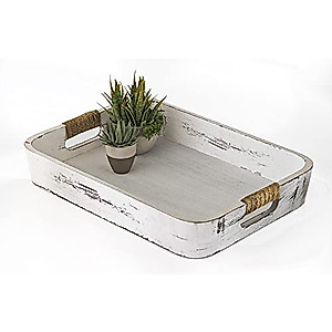 White Coffee Table Tray - 16.5"x12" - White Ottoman Tray for Living Room - White Trays for Coffee Table - White Tray with Handles - Farmhouse Tray for Coffee Table - Decorative Trays for Coffee Table