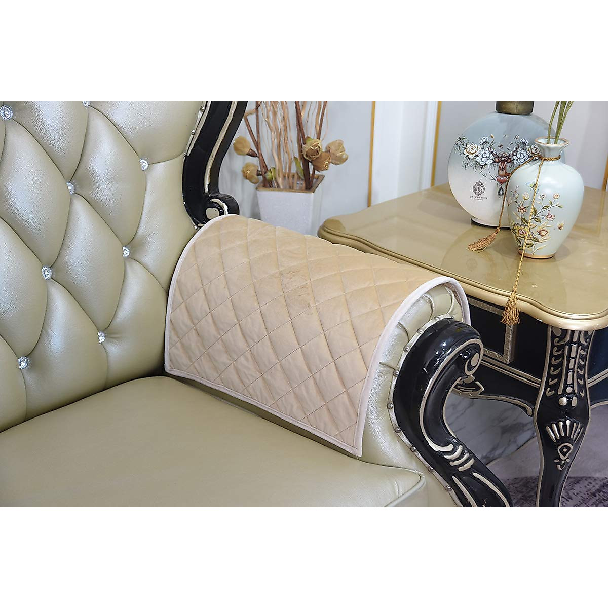 HAOMAIJIA Sofa Armrest Cover, Recliner Chair Arm Cover,Armchair Slipcover Nonslip Quilted Furniture Protector for Leather Sofa Couch (ASand, 14 x14 Inches Sofa Armrest Cover-2 Pieces)