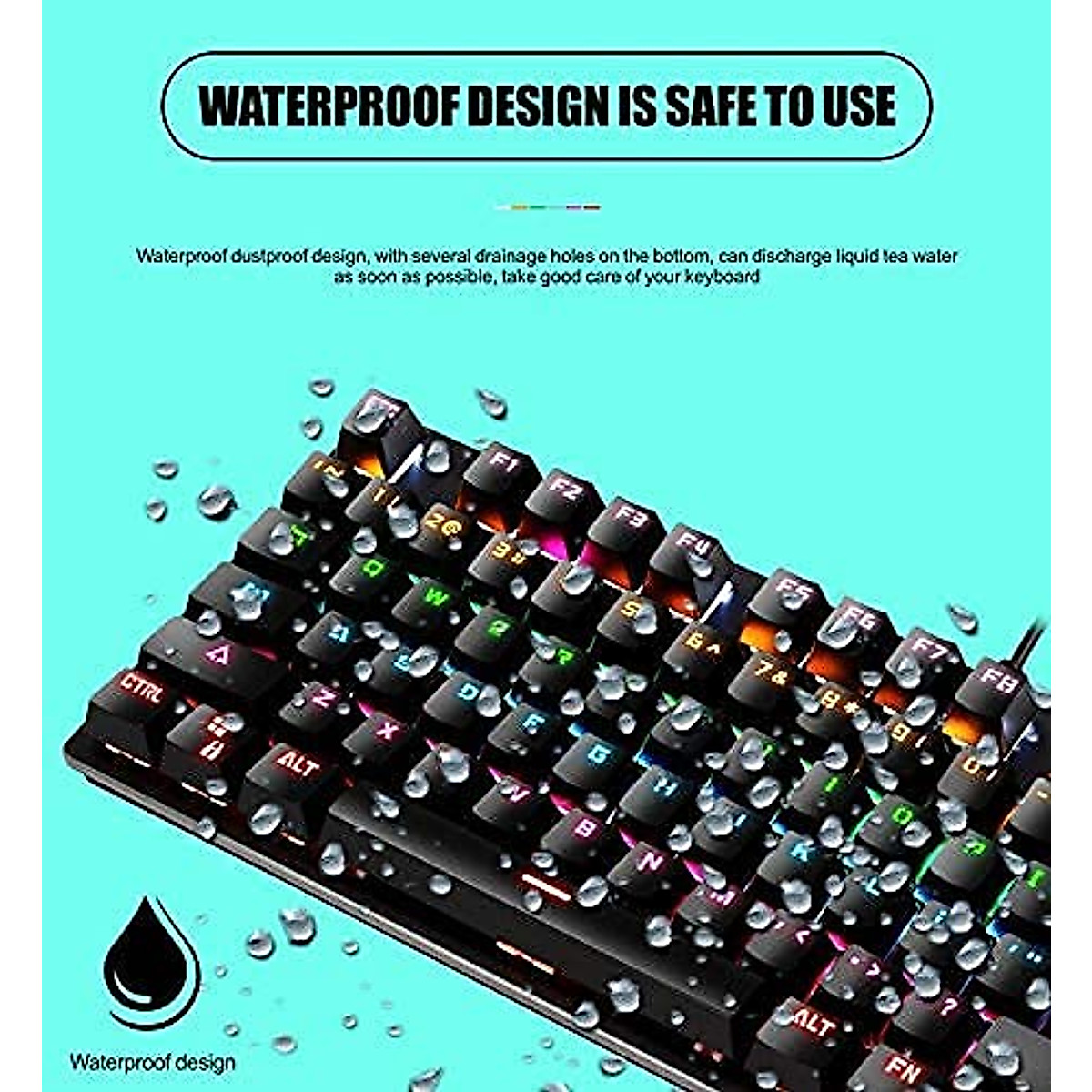 Wired Gaming Keyboard and Sets 87 Keys Rainbow Backlit Mechanical Keyboard ,RGB Backlit 6400 DPI Lightweight Gaming Mouse, Mouse Pad (Black)