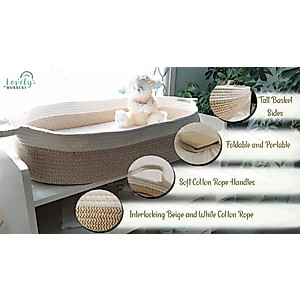 Lovely Nursery Baby Changing Basket Moses Basket 100% Cotton Rope and 1.2€ Thick Foam Pad with Removable Cover Change in Style and Comfort Beige/White Set