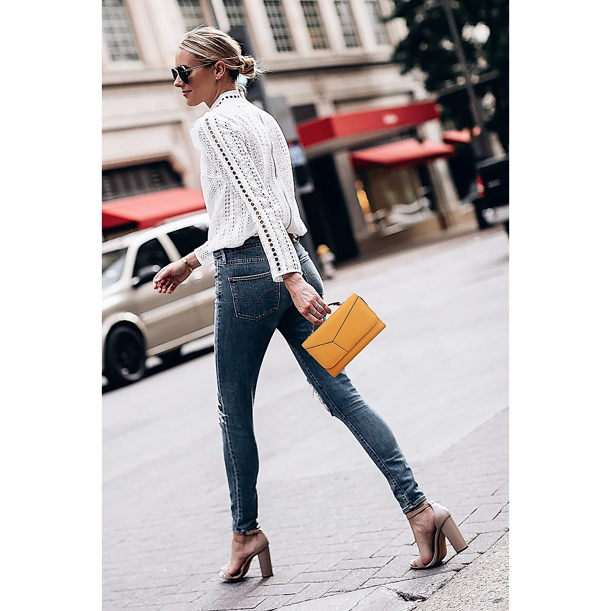 YALUXE Small Purse Clutch for Women Genuine Leather Evening Bag with Detachable Chain