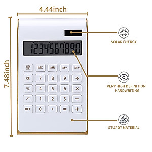Calculator, Slim Elegant Design, Office/Home Electronics, Dual Powered Desktop Calculator, Solar Power, 10 Digits, Tilted LCD Display, Inclined Design, White (Slim2)