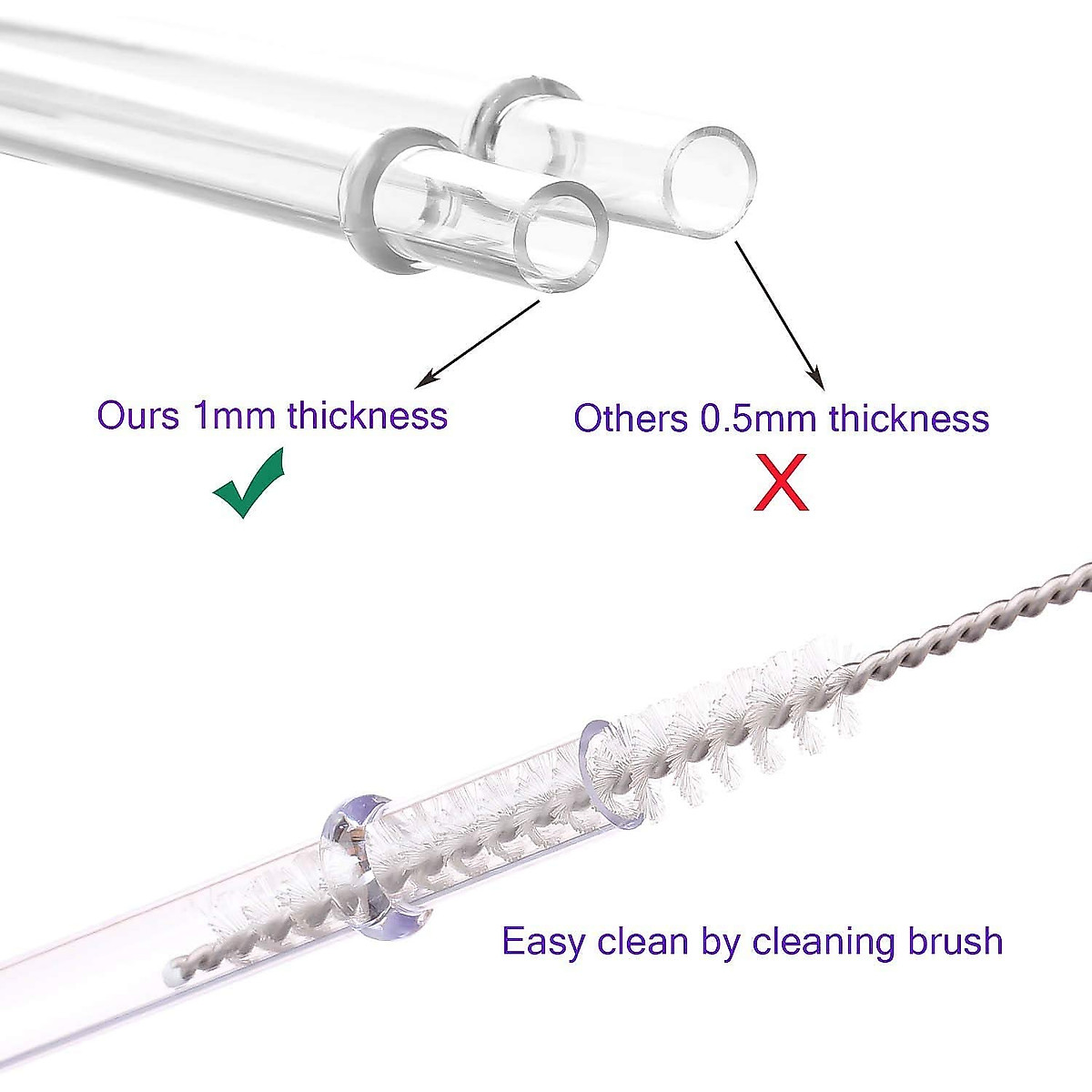 DAKOUFISH 11" Long Clear Reusable Tritan Plastic Replacement Drinking Straws for 24 oz & 32 oz Mason Jar,Tumblers, Set of 6 with Cleaning Brush