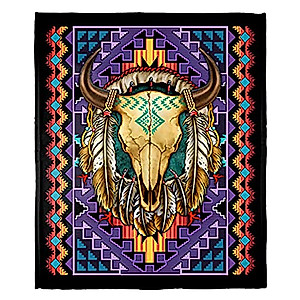 Leather Supreme Native American Buffalo Skull 50x60 Soft and Plush Minky Polyester Throw Blanket