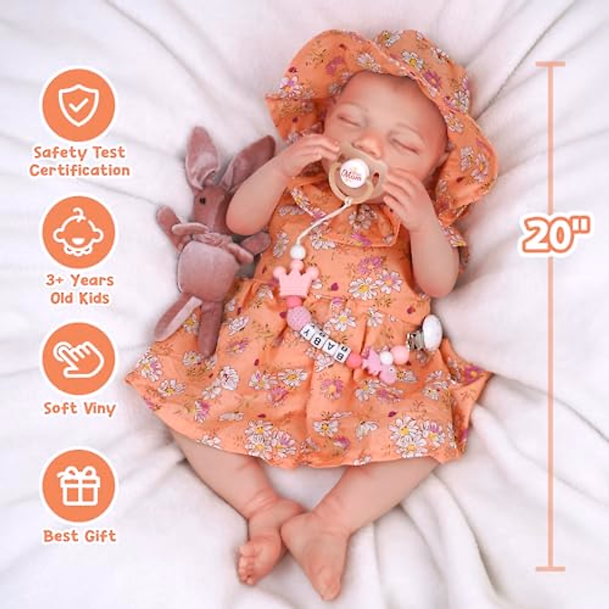 BABESIDE Lifelike Reborn Baby Dolls - 20-Inch Soft Full Vinyl Body Realistic-Newborn Sleeping Baby Girl Doll with Toy Accessories Gift Set for Kids Age 3+ & Collection