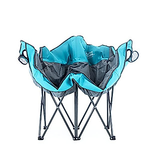 Creative Outdoor Distributor Luxury Camp Chair, Steel Frame & Polyester Fabrics, Folds Compact, Storage Bag Included (2 Person, Gray/Teal)