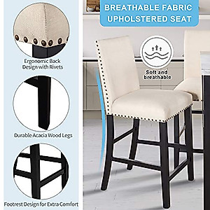 Harper & Bright Designs 5-Piece Kitchen Table Set Faux Marble Top Counter Height Dining Table Set with 4 Beige Fabric Upholstered Chairs