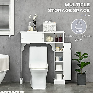 AeasyG Over The Toilet Storage Cabinet, Bathroom Shelf Organizer with Anti-Tip Device Bathroom Above Toilet Cabinet Storage Organizer Small Freestanding Space Saver with Adjustable Shelf