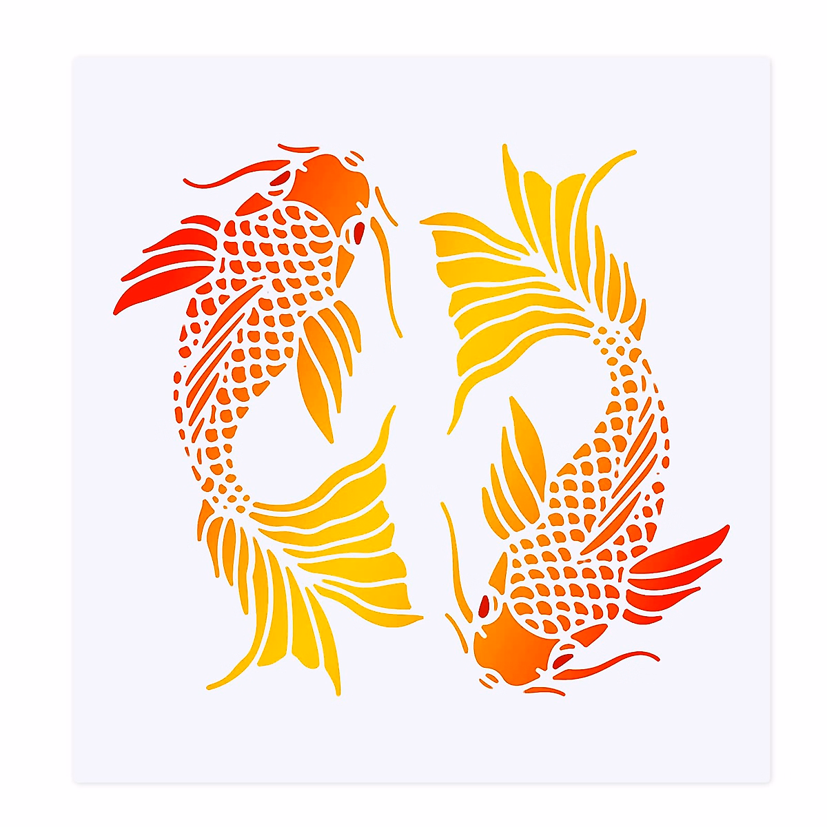 FINGERINSPIRE Koi Drawing Painting Stencils Templates (11.8x11.8inch) Plastic Koi Fish Stencils Decoration Square Carp Stencils for Painting on Wood, Floor, Wall and Fabric