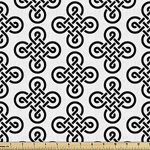 Ambesonne Celtic Fabric by The Yard, Old-Fashion Irish Knot Motifs in Symmetric Regular Design European Culture Theme, Decorative Fabric for Upholstery and Home Accents, 1 Yard, Black White